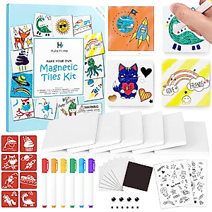 Hula Home Magnetic Mini Tile Art Kit with Markers - Kids Crafts & DIY Arts Magnets for Girls & Boys - Self Adhesive Magnet for Fridge, Locker - Fun Party Favors for Outdoor Activities