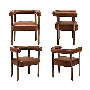 VESCASA Upholstered Dining Chairs with Natural Brush Wood Legs, Faux Leather Mid-Century Modern PU Dining Chairs with Curve Padded Open Back for Dining Room, Kitchen, Set of 2, Brown
