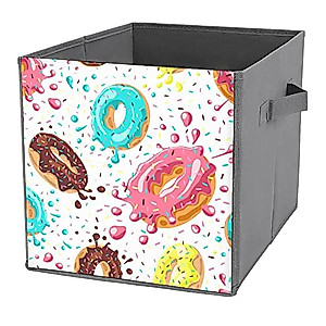 Colorful Donuts Canvas Collapsible Storage Bins Cube Organizer Baskets with Handles for Home Office Car