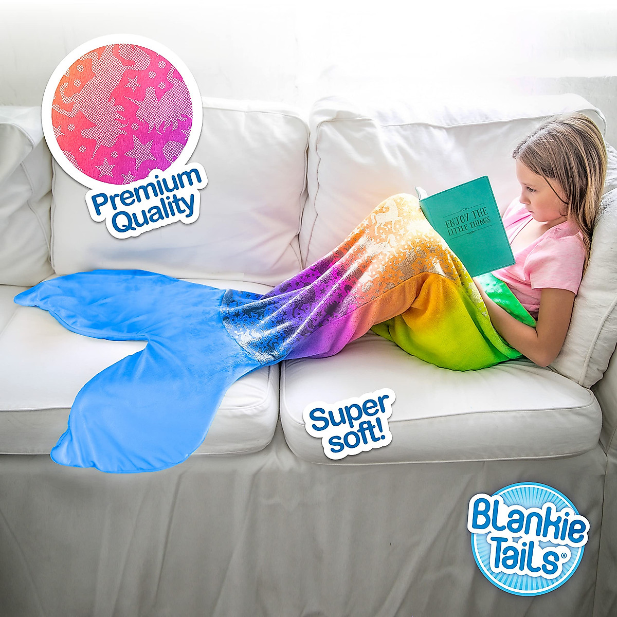 Blankie Tails - Rainbow Unicorn Mermaid Blanket - Double Sided Fleece Mermaid Tail Blanket - Mermaid Tails for Girls - Throw for Gifts, Sleepovers, & Daily Use for Kids, Adults & Teens