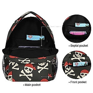 ZENWAWA Pirate Skulls Kids Backpack with Name Tag Slot Big Capacity School Bag Simple Modern 16 IN