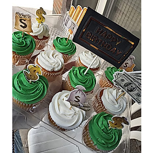 10Pcs Happy Birthday Cake Topper Set, Dollar Bill Sign Cupcake Toppers Money Theme Decorations for Birthday Party Halloween Thanksgiving Christmas Decor