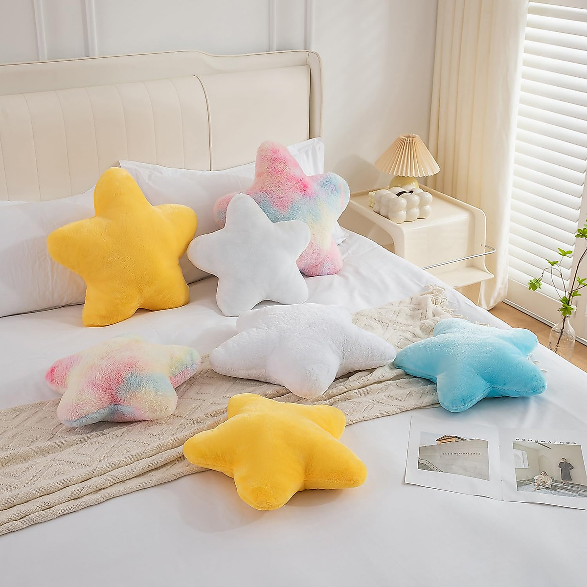 Togtlafil Star Pillows，Decorative Star Shaped Throw Pillow，Cute Room Decor，Bedroom Home Decor，15.7 inch，Plush Star Pillow (White 15.7 in)