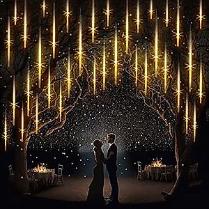 EAGWELL Outdoor Shower Lights, Warm White Meteor Shower Lights 50cm 10 Tube 540 LEDs Falling Rain Lights, Waterproof Meteor String Lights for Garden Yard Porch Wedding Party Christmas Tree Decor