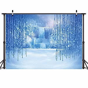 LYWYGG 7x5ft Ice and Snow White World Photography Backdrops Background Christmas Winter Snow Ice Crystal Pendant World for Children Photo Studio Props Backdrop CP-12