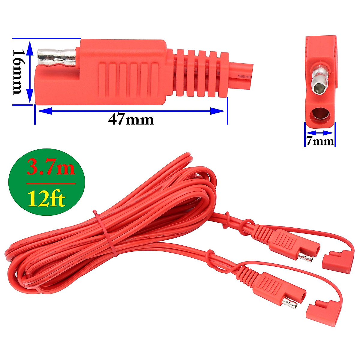 zdyCGTime SAE Power Automotive Extension Cable SAE to SAE Extension Cable 18 Gauge 2 Pin Wire Harness Heavy Duty DC Cord Quick Disconnect/Connect with Waterproof Cap18 AWG 12Ft/3.7m