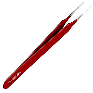 Ingrown Hair Tweezers | Pointed Tip | Red | Precision Stainless Steel | Extra Sharp and Perfectly Aligned for Ingrown Hair Treatment & Splinter Removal For Men and Women | By Tweezees