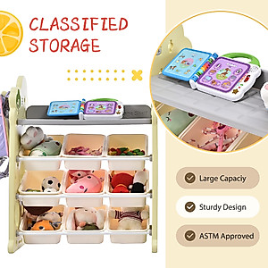 Ochine Wood Toy Storage Organizer Kids Toy Organizer Toy Storage Cabinet Wooden Bookcase and Bookshelf Kids Toy Organizer and Storage Bins for Playroom, Bedroom, Nursery, School Classroom