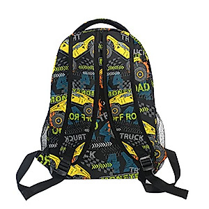 QUGRL Off Road Trucks School Backpack for Girls Boys Childish Monster Cars Large Bookbag Laptop Computer Bag Casual Hiking Travel Daypack Backpack Schoolbag for Teens College 16 Inch