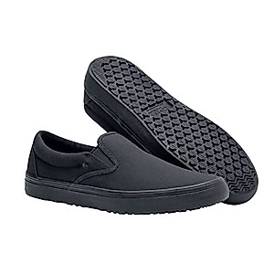 Shoes for Crews Merlin, Slip-On, Men's, Women's, Unisex, Slip Resistant Work Shoes, Black Canvas, Men's Size 6.5, Women's Size 8