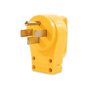 Camco Power Grip Camper / RV Replacement Plug - Attach 50 Amp Plug to Existing RV Extension Cord - Features 50 Amp RV Plug (NEMA 14-50P) & Ergonomic Designed Handle - Rated 125-250V/12,500W (55255)