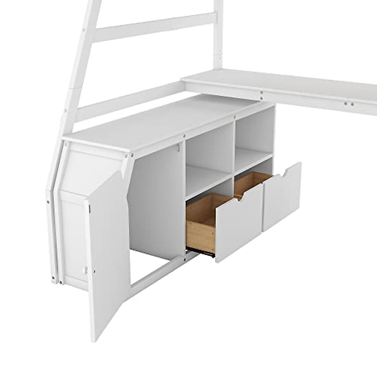 Merax Loft Bed Twin Size, Wooden Frame with Desk and Storage, Space-Saving Design with Convenient Multi-Drawers & Cabinet, for Teens Adults (White)
