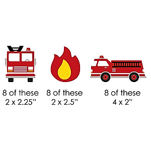 Fired Up Fire Truck - Paper Straw Decor - Firefighter Firetruck Baby Shower or Birthday Party Striped Decorative Straws - Set of 24