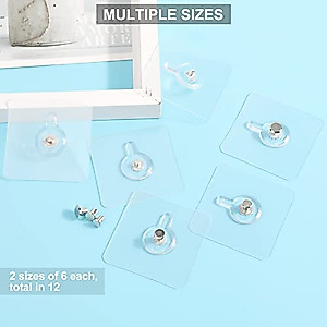 OOTSR 12-Set Adhesive Screws Stickers for Picture Frame, Wall Mount Hanging Nails Straight Hooks for Kitchen Shower Room Tile Wall, No-Trace Transparent Sticker, Detachable and Removable