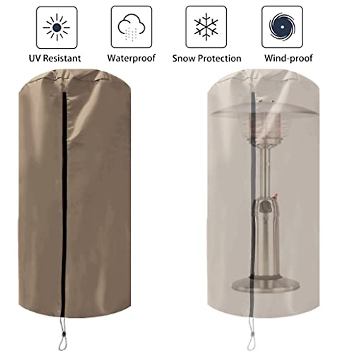 Heavy Duty Tabletop Heater Cover, 38'' H x 24'' W x 24'' D Round Stand-Up Patio Heater With Table Cover-420D Oxford Silver Coated Fabric Waterproof & Dustproof for All Weather Protection (Brown)