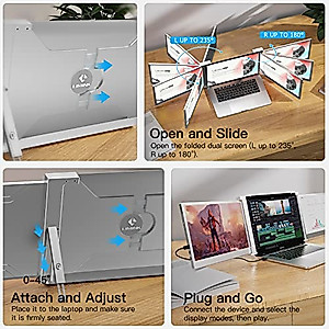 LIMINK S19 Laptop Triple Portable Monitor, 14-Inch Tri Screen Extender for Laptops, 1080P FHD with IPS Dual Monitor, Compatible with 14-17" MacOS/Wins Laptops, Powered by USB-C/USB-A/HDMI, Silver B