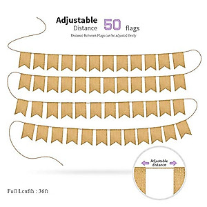 Burlap Banners 36ft 50pcs Swallowtail Flag DIY Party Decoration for Wedding, Camping,Birthday,Baby Shower,Christmas,Thanksgiving,Easter Party Perfect for Home and Outdoor Decoration