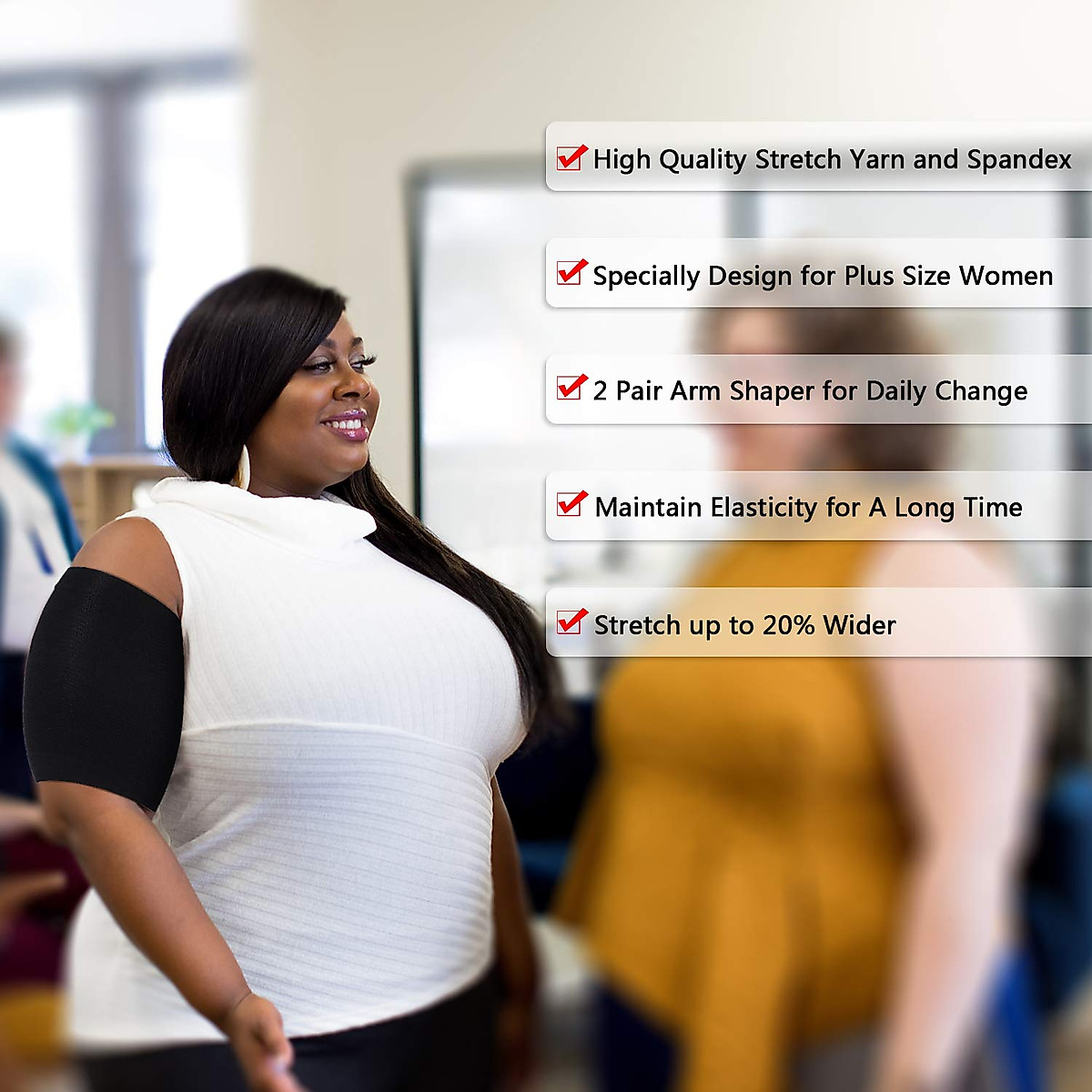 SATINIOR 2 Pairs Arm Shapers for Plus Size Women, Upper Arm Sleeves Wraps Slim Arm Compression Sleeve for Arms (Black)