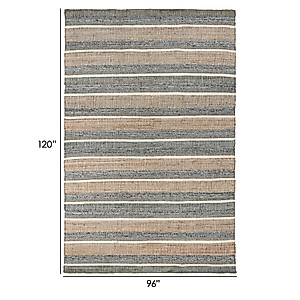 Benjara Luna 8 x 10 Area Rug, Handwoven Wool Stripes, Natural Jute Cotton, Brown and Gray