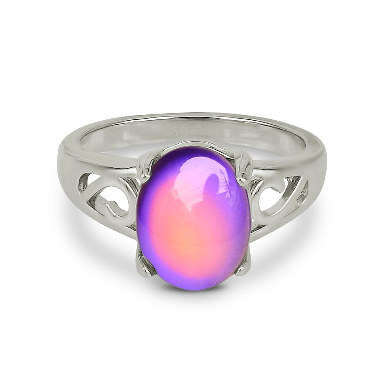 FUN JEWELS Classic Silver Color Plating Multi Color Change Oval Crystal Stone Emotion Feeling Mood Ring For Women