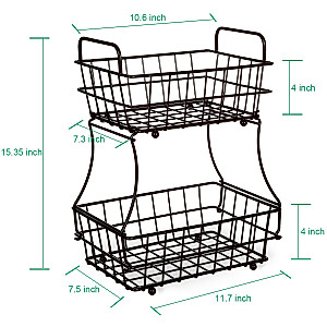 TomCare 2-Tier Fruit Basket Metal Fruit Bowl Bread Baskets Detachable Fruit Holder kitchen Storage Baskets Stand - Screws Free Design for Fruits Breads Vegetables Snacks, Bronze