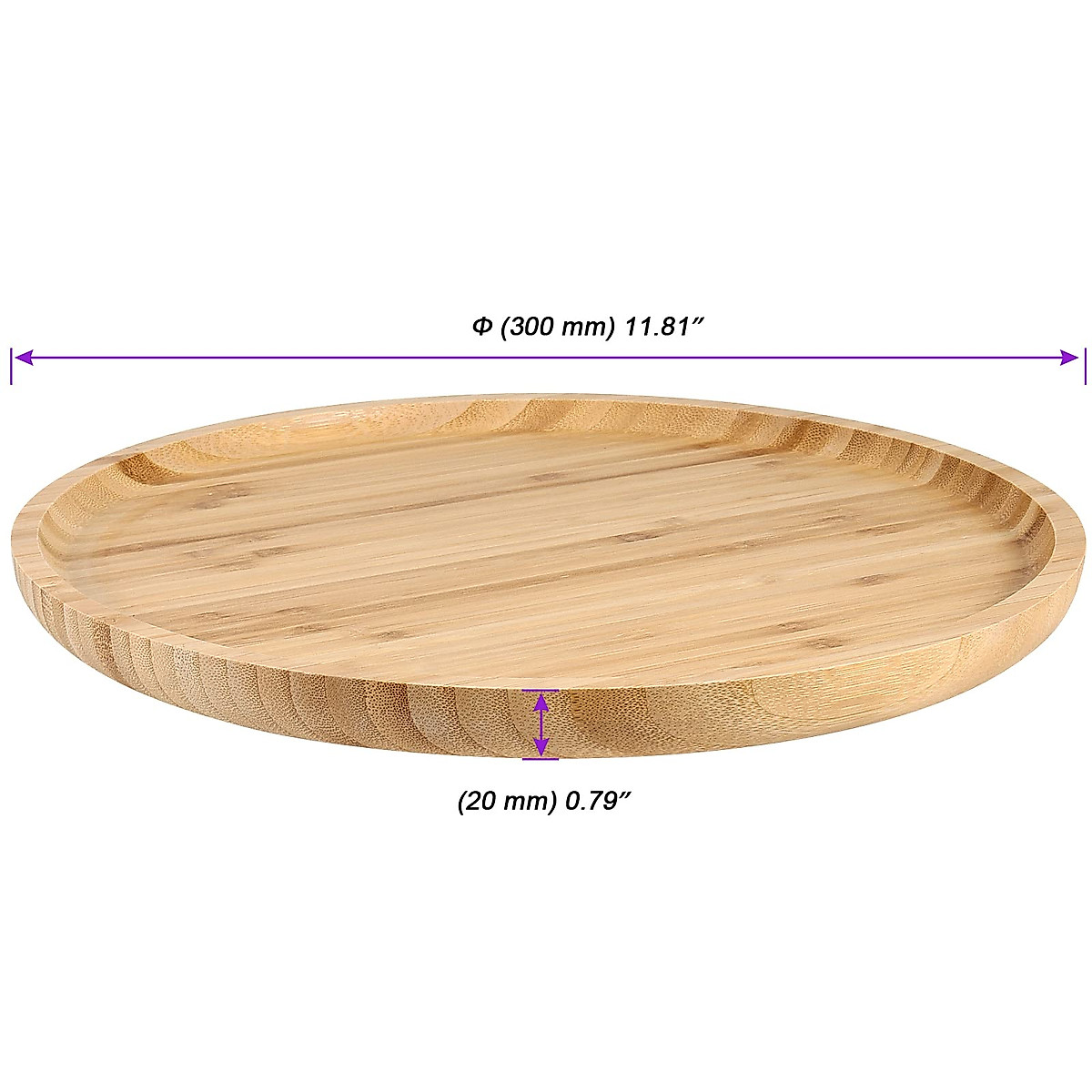 JOIKIT 5 Pack 12 Inch Bamboo Round Platter, Fine Polished Round Wood Plates Bamboo Serving Tray for Holding Fruit, Bread, Cheese, Nut, Coffee, Tea, Plant Saucer