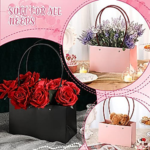 24 Pcs Flower Gift Bags Bouquet Paper Bags with Handle Waterproof Bouquet Gift Box Rectangle Flower Boxes for Arrangements Gift Wrap Bags for Birthday Wedding Holiday Party (Black, Pink)