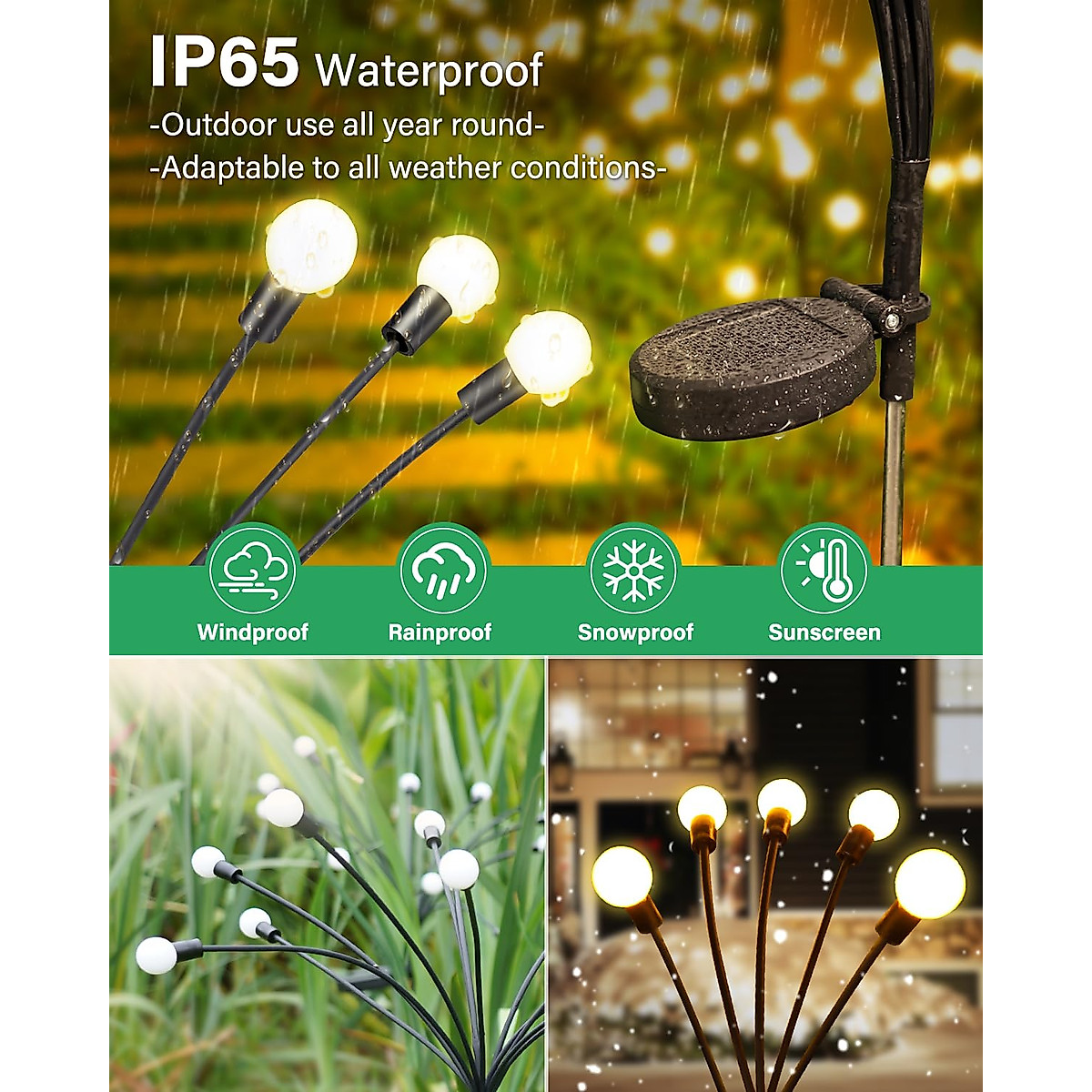 4 Pack 48 Big LEDs Solar Garden Lights-Firefly Lights Solar Outdoor Waterproof-2 Lighting Mode Solar Swaying Pathway Lights, Sway By Wind-Warm White Outdoor Solar Lights For Yard Patio Landscape Lawn