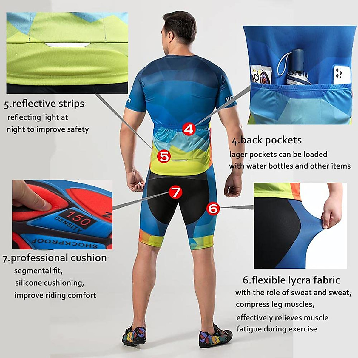 Men's Bike Clothing Set Cycling Jerseys Road Bicycle Shirts Kit + Bib Shorts Quick-Dry Full Zipper Riding Clothes