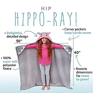 Canoogles Hippopotamus Wearable Hooded Blanket for Kids, Blanket Hoodie, Soft, Cozy Hooded Fleece Blanket, Machine Washable, 40" H x 50" W, One Size