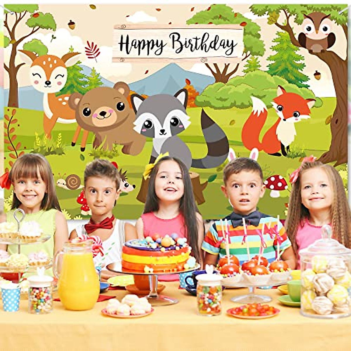 Woodland Party Supplies Woodland Birthday Backdrop Forest Friends Banner Background Woodland Forest Photo Booth Props for Baby Shower Boys Girls Birthday Fall Theme Party Decorations