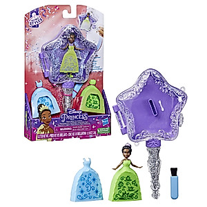 Disney Princess Secret Styles Magic Glitter Wand Tiana Doll and Wand Playset, Arts and Crafts Toy for Kids 4 and Up