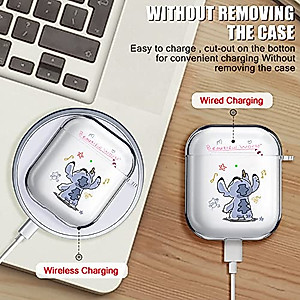Cute Stitch Case for AirPods 1&2 Clear with Kawaii Keychain for Women Girls Kids Lovely Anime Dog Design Protective Skin Slim Soft Silicone TPU Airpod Cover for AirPods 2nd &1st Generation