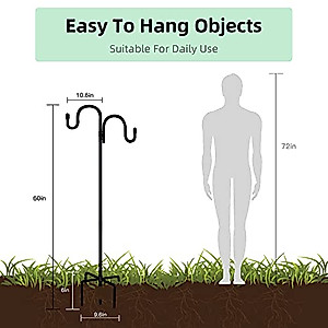 STARFAMI Double Shepherds Hook for Outdoor with 5 Prongs Base, Upgraded Adjustable Garden Hanging Stand Plant Holders for Bird Feeder, Plant Baskets, Solar Light Lanterns, Wedding (60 Inch 2pcs)