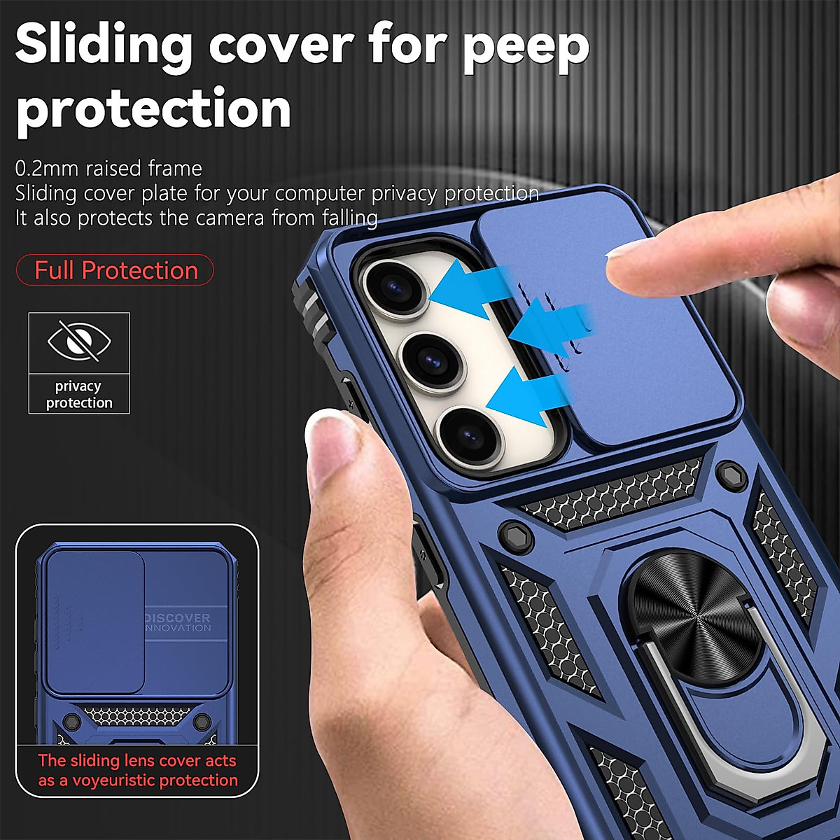 for Galaxy S23 Case,with Screen Protectors and Camera Cover,[Military Grade] 16ft.Drop Tested Cover with Magnetic Kickstand Protective Case for Samsung Galaxy S23 6.1 inch, Blue