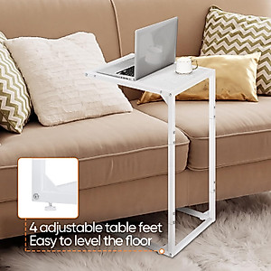 Set of 2 C Shaped End Table, Couch Tables That Slide Under, C Shaped Sofa Table for Couch, C Tray Snack Side Table for Living Room, Bedroom,Sofa, White
