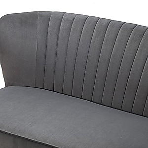 HULALA HOME 45-inch Small Velvet Upholstered Loveseat Sofa, Modern Loveseat Club Couch with Golden Metal Legs, Living Room Tufted Velvet 2 Seater Sofa for Apartment Small Spaces (Grey)