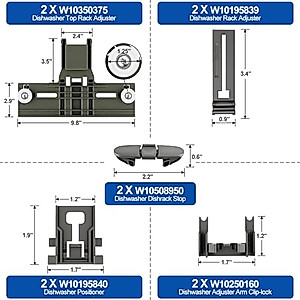 Upgraded W10350375 Dishwasher Top Rack Adjuster parts For Whirlpool WDT730PAHZ0 WDT750SAHZ0 Upper Rack Parts,WDTA50SAHZ0 WDT970SAHZ0 Dishwasher Top Rack Parts W10712395,For Kenmore Dishwasher Parts
