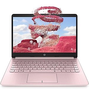 HP Premium 14-inch HD Thin and Light Laptop, Intel Quad-Core Processor, Long Battery Life, Webcam, Bluetooth, Wi-Fi, Portable SSD (8GB RAM | 320GB Storage, Pink)