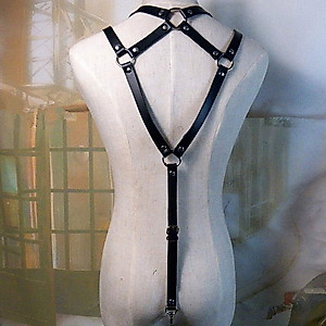 Body Chest Harness Punk Adjustable Faux Leather Belt with Buckles Rings for Men Women(LM01)