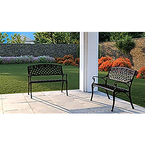 Patio Sense 63285 Scarlet Cast Aluminum Patio Bench Heavy Duty Rust Free Metal Construction Lightweight Easy Assembly for Front Porch Backyard Lawn Garden Pool Deck - Antique Bronze Finish
