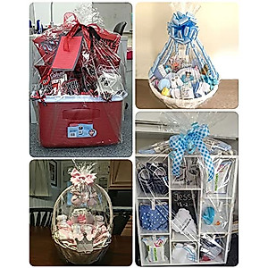 JOYIT 10 Pack Clear Cellophane Bags Large (35 in x 55 in) - 3 Mil Thicker Clear Cellophane Wrap for Gift Baskets, Opp Clear Plastic Gift Bags with Red Bows Ribbons