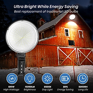 Hncelrat LED Barn Light - 15000LM Dusk to Dawn Outdoor Light, IP65 Waterproof Flood Security Lights - 6500k Barn Lights Outdoor with Photocell Angle Adjustable for Farmhouse Yard Garden Garage - 1Pack