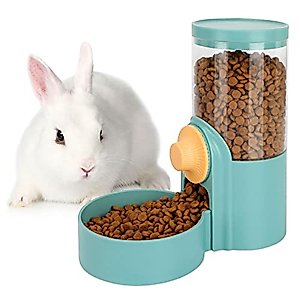 Rypet Rabbit Automatic Feeder, 35oz Hanging Automatic Bunny Food Dispenser with Lid for Small Animals,Guinea Pig, Rabbit, Ferret