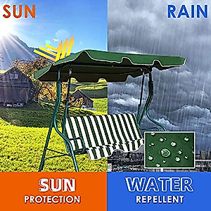 Hysache 3-Seater Canopy Swing Chair, Waterproof Outdoor Swing Cushioned Seat with Adjustable & Removable Canopy, Steel Frame Polyester Fabric Oxford Cloth Patio Hammock Cover Top (Green)