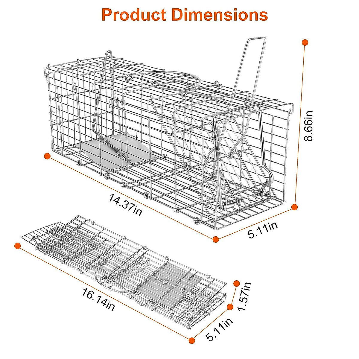 KOCASO Humane Live Rat Trap Foldable Live Animal Trap Humane Foldable Rat Trap Cage W/Detachable L Shaped Rod Squirrel Trap Galvanized Iron Mice Mouse Cage/Small Groundhog Control Bait Catch