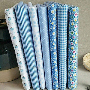 7Pcs Assorted Fat Quarter Bundle Quilt Quilting Cotton Fabric Sewing DIY Set (Blue)