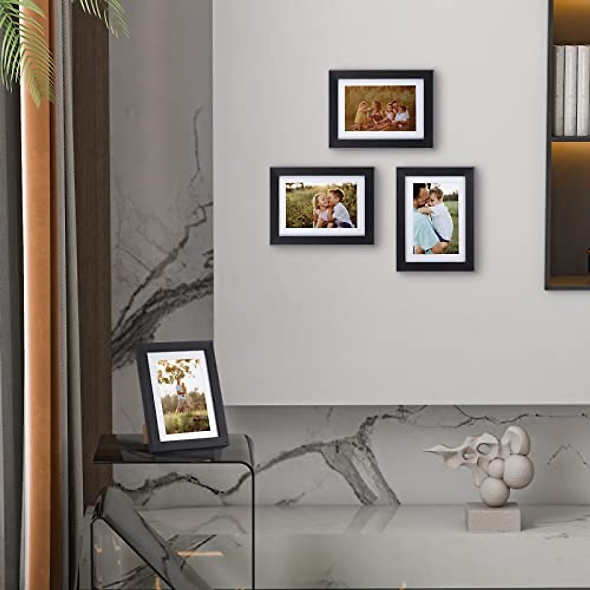 4x6 Black Picture Frame Set of 6, Multi Frames Matted to Display Photos 4x6 with Mat or 5x7 without Mat for Wall and Tabletop