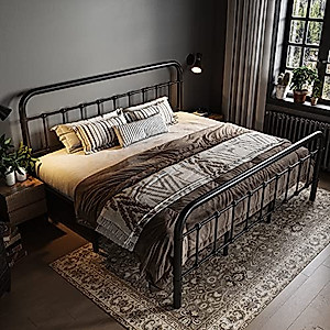 Allewie King Size Metal Platform Bed Frame with Victorian Style Wrought Iron-Art Headboard/Footboard, No Box Spring Required，Black