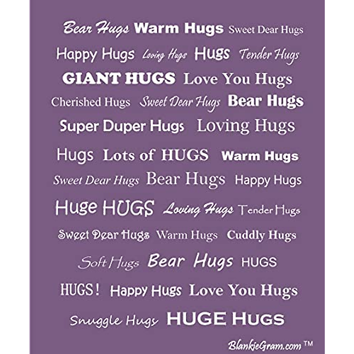 BlankieGram “Hugs” Plush Throw Blanket- Inspired Gift Ideas for The Entire Family, Comfort Gifts, Purple